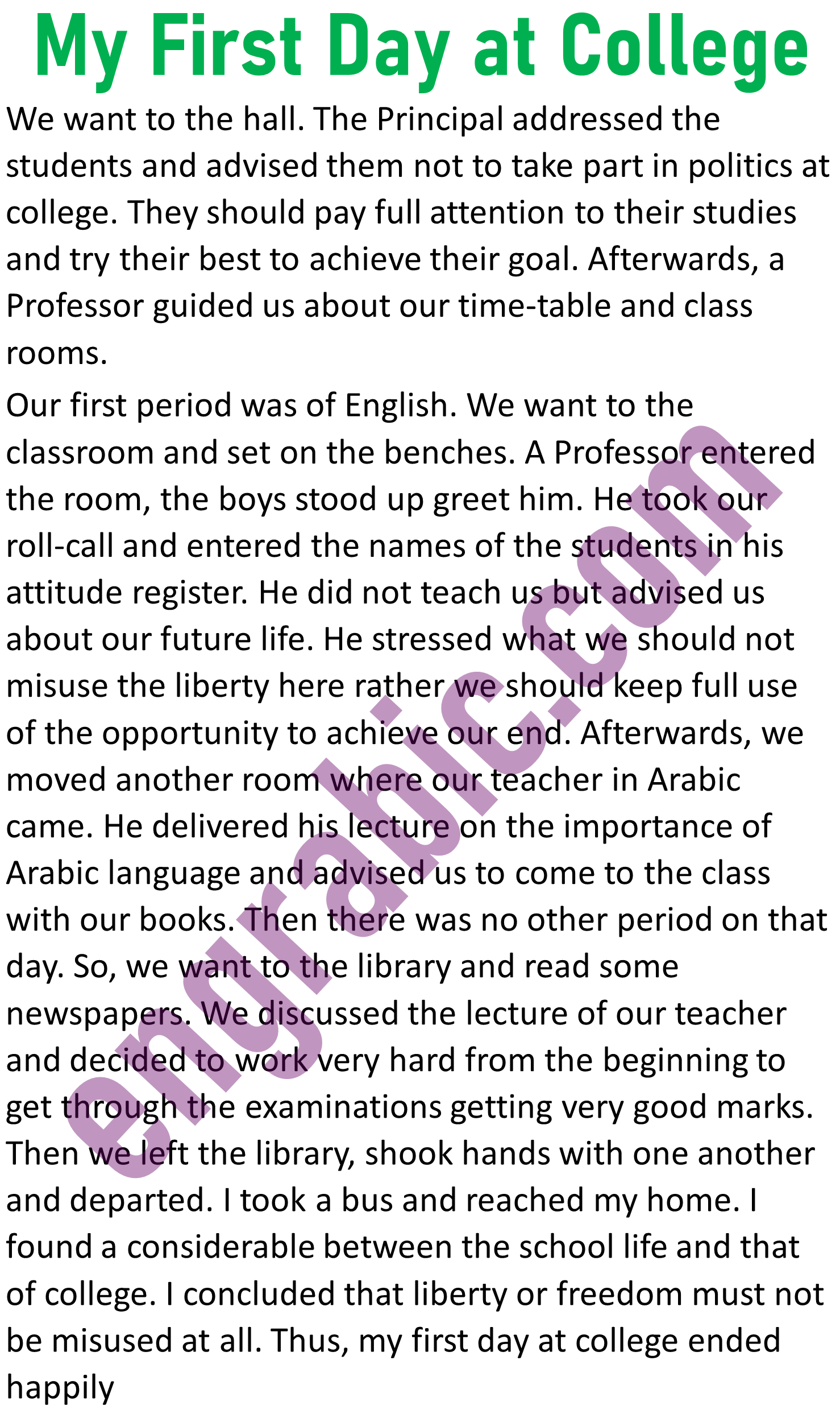 My First Day at College Essay | 2nd Year, 1st Year | 1000 Words - Engrabic