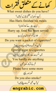English to Urdu Sentences about Meals | Meals Sentences - Engrabic