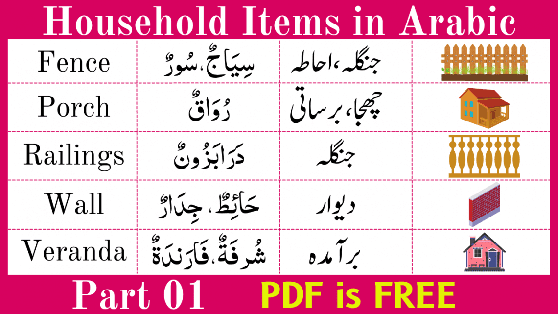 Household Items in Arabic | Arabic Vocabulary | Household Items List ...