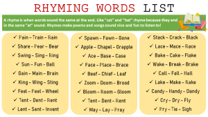 Rhyming Words | List of 300+ Rhyming Words for Kids - Engrabic