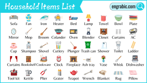 Household Items List: Household Vocabulary with Pictures Engrabic