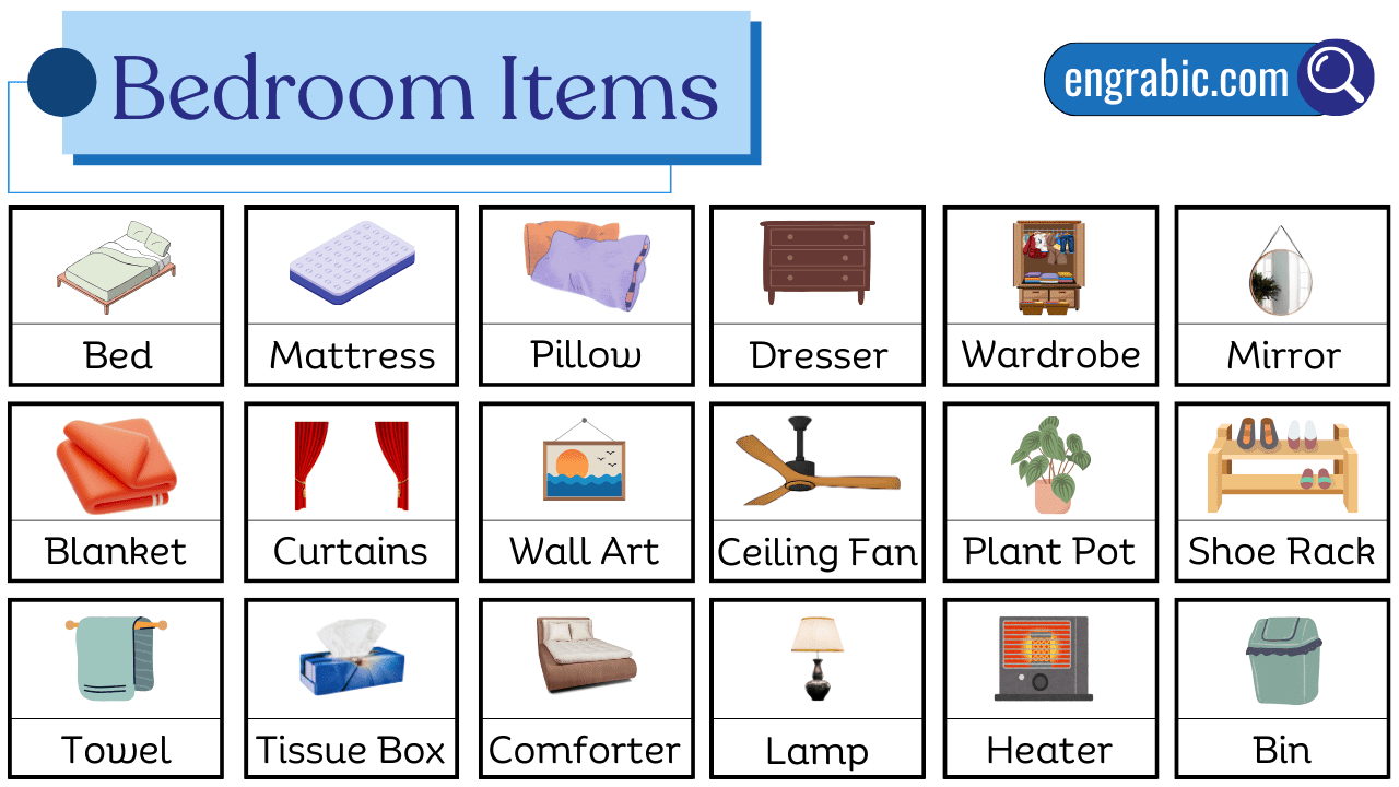 Bedroom Essentials List in English with Pictures - Engrabic