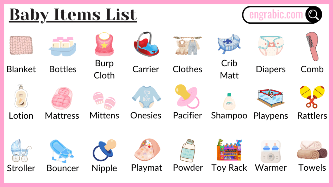 Top 60 Baby Items List in English with Pictures - Engrabic